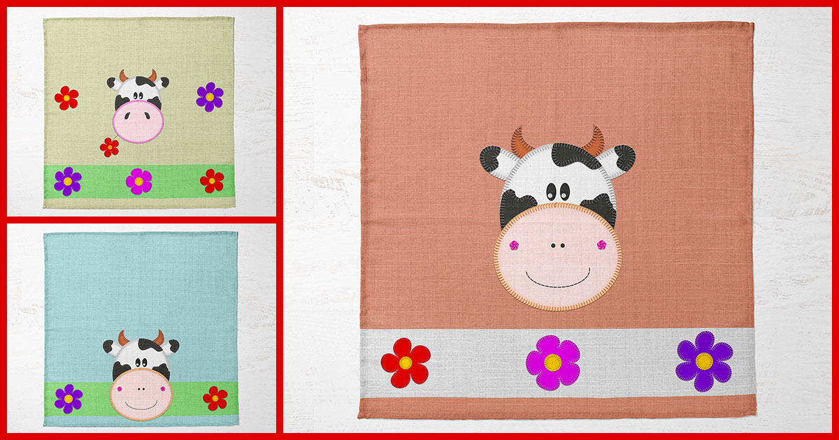 Pano de Prato Com Vaquinha em Patch Aplique e Molde Grátis