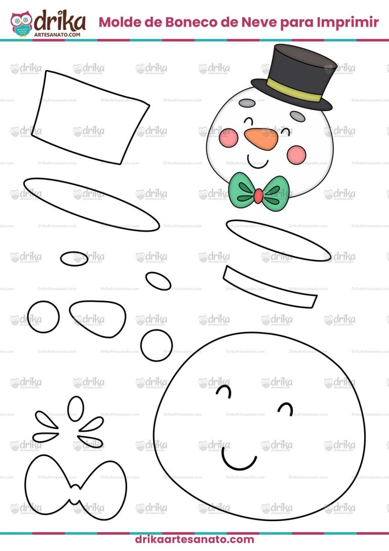 Molde de Boneco de Neve Cute para Imprimir Grátis em Tamanho Real