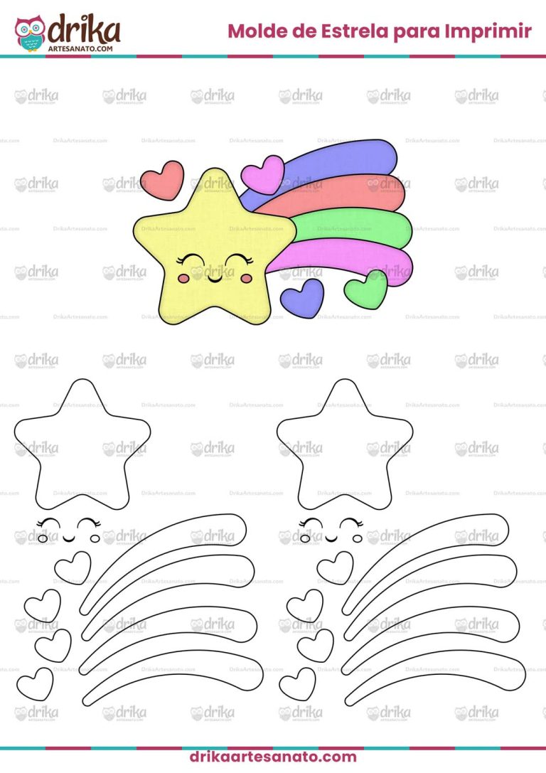 Molde de Estrela Cute para Imprimir Grátis em Tamanho Real