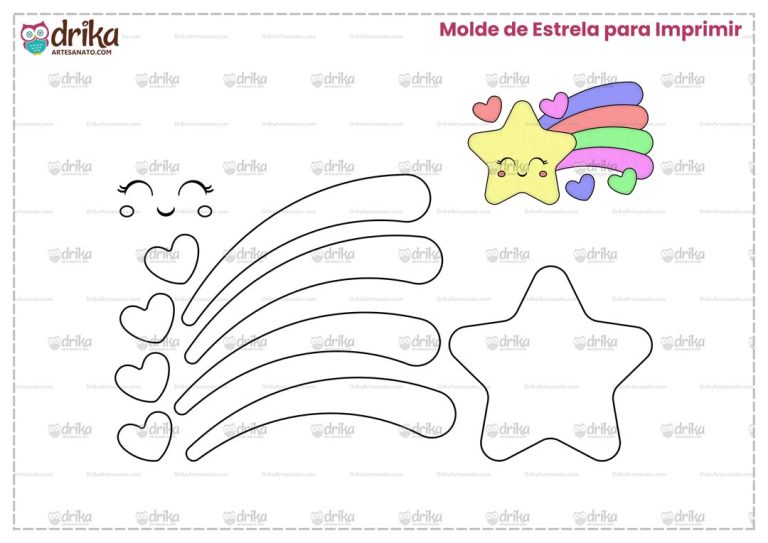 Molde de Estrela Cute para Imprimir Grátis em Tamanho Real