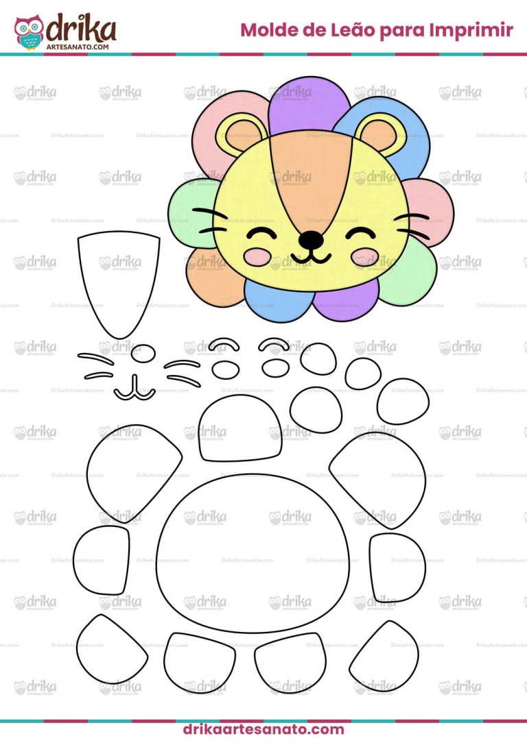 Molde de Leão Cute para Imprimir Grátis em Tamanho Real