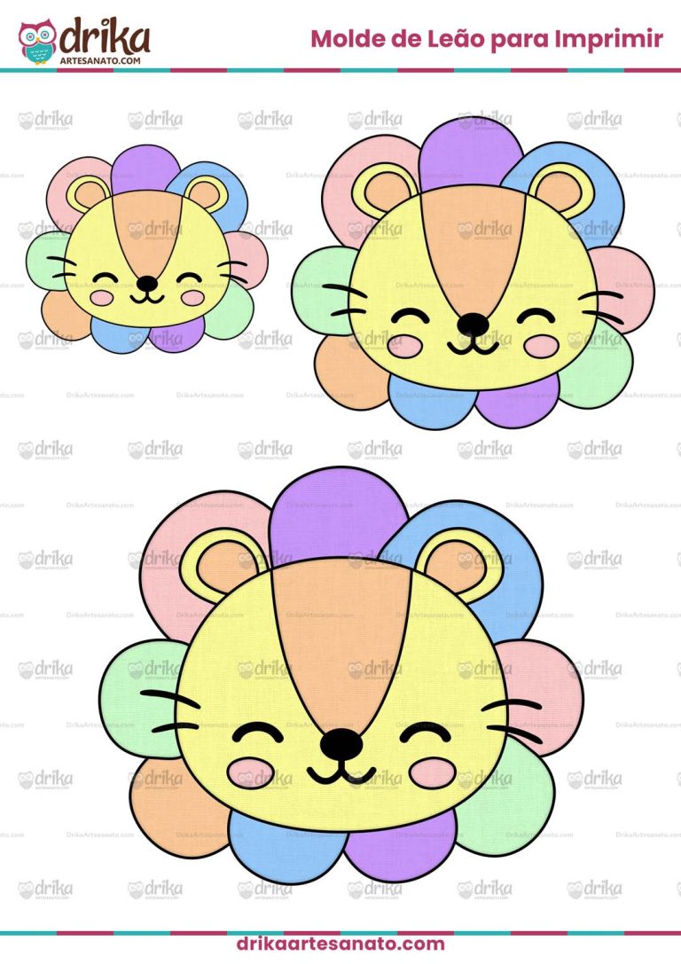 Molde de Leão Cute para Imprimir Grátis em Tamanho Real