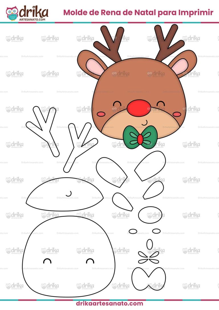 Molde de Rena de Natal para Imprimir Grátis em Tamanho Real