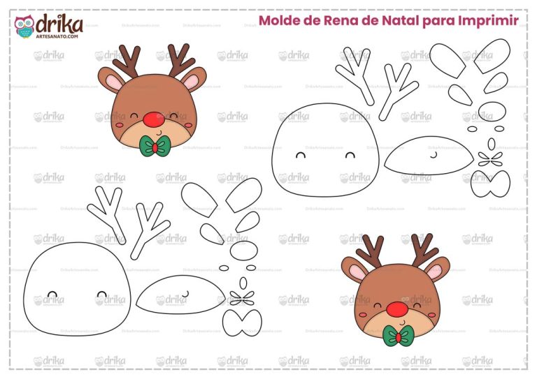 Molde de Rena de Natal para Imprimir Grátis em Tamanho Real