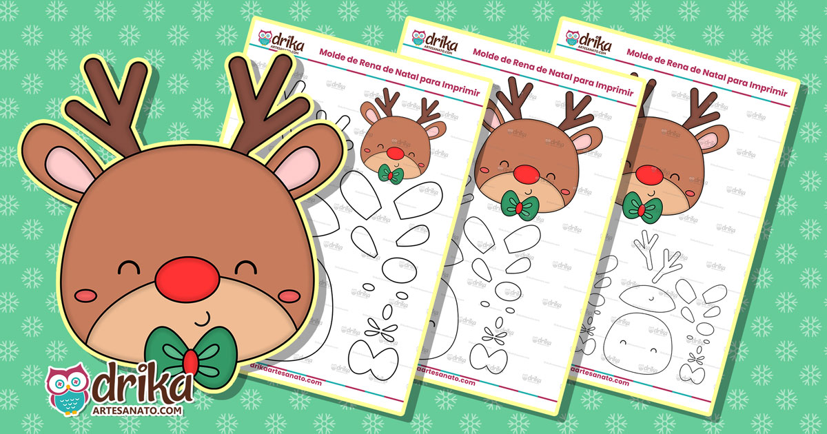 Molde de Rena de Natal para Imprimir Grátis em Tamanho Real