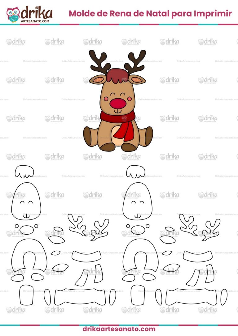Molde de Rena de Natal de Cachecol para Imprimir Grátis em Tamanho Real