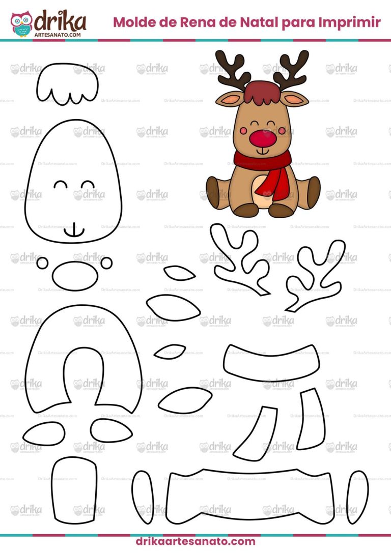 Molde de Rena de Natal para Imprimir Grátis em Tamanho Real