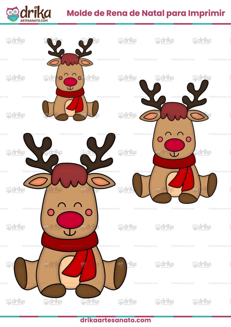 Molde de Rena de Natal de Cachecol para Imprimir Grátis em Tamanho Real