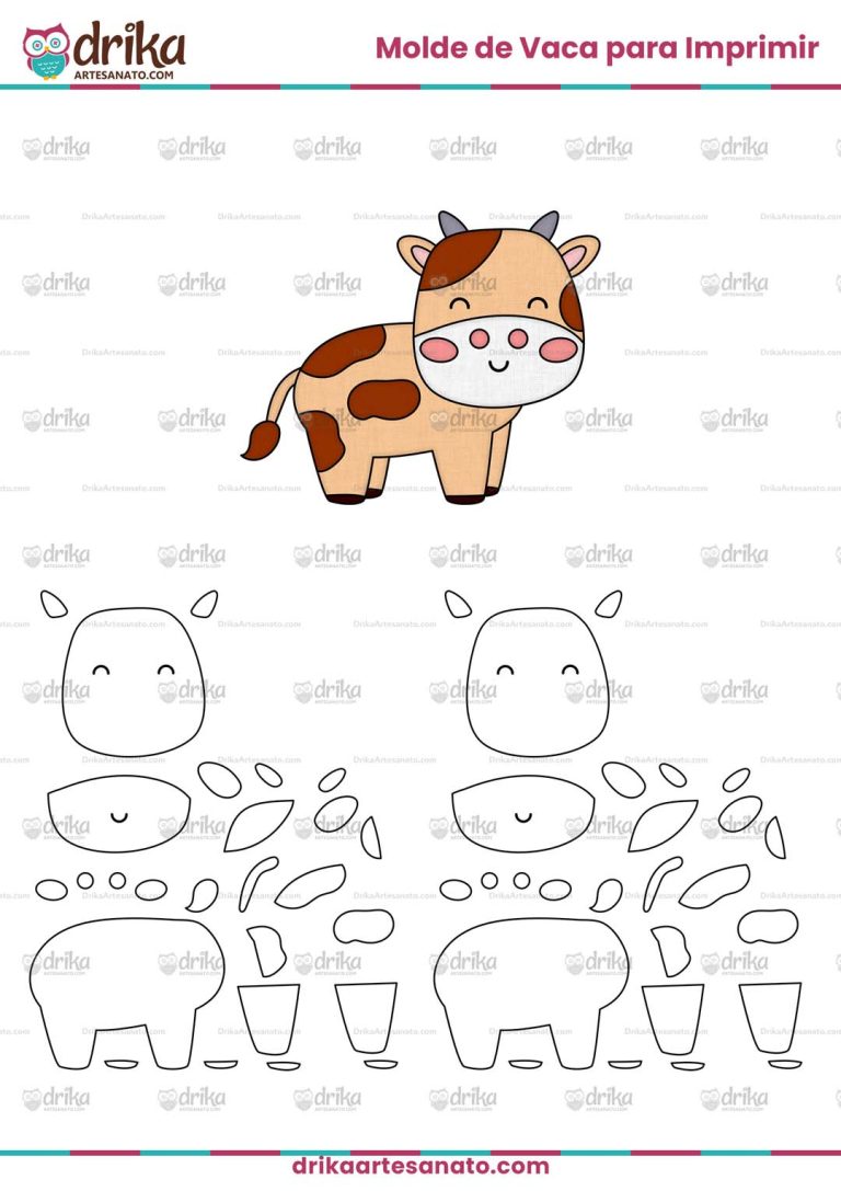 Molde de Vaca Cute para Imprimir Grátis em Tamanho Real
