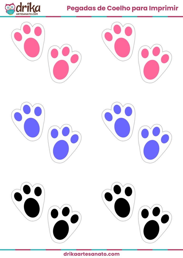Pegadas e Patinhas de Coelhos para Imprimir Grátis em Tamanho Natural