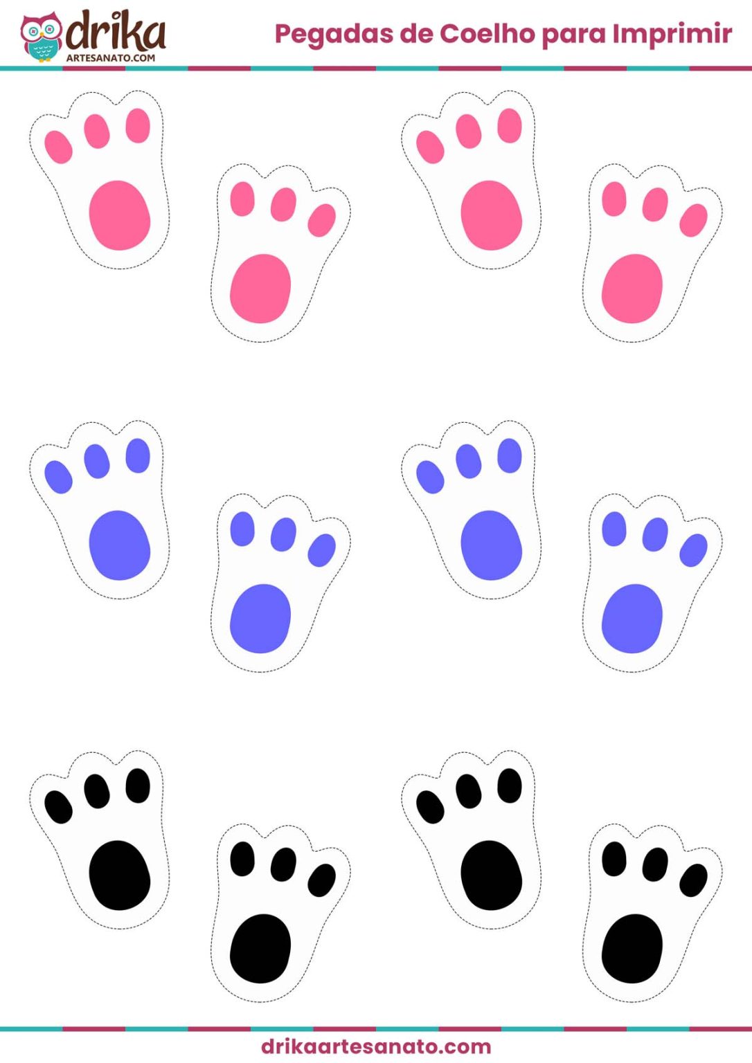 Pegadas e Patinhas de Coelhos para Imprimir Grátis em Tamanho Natural