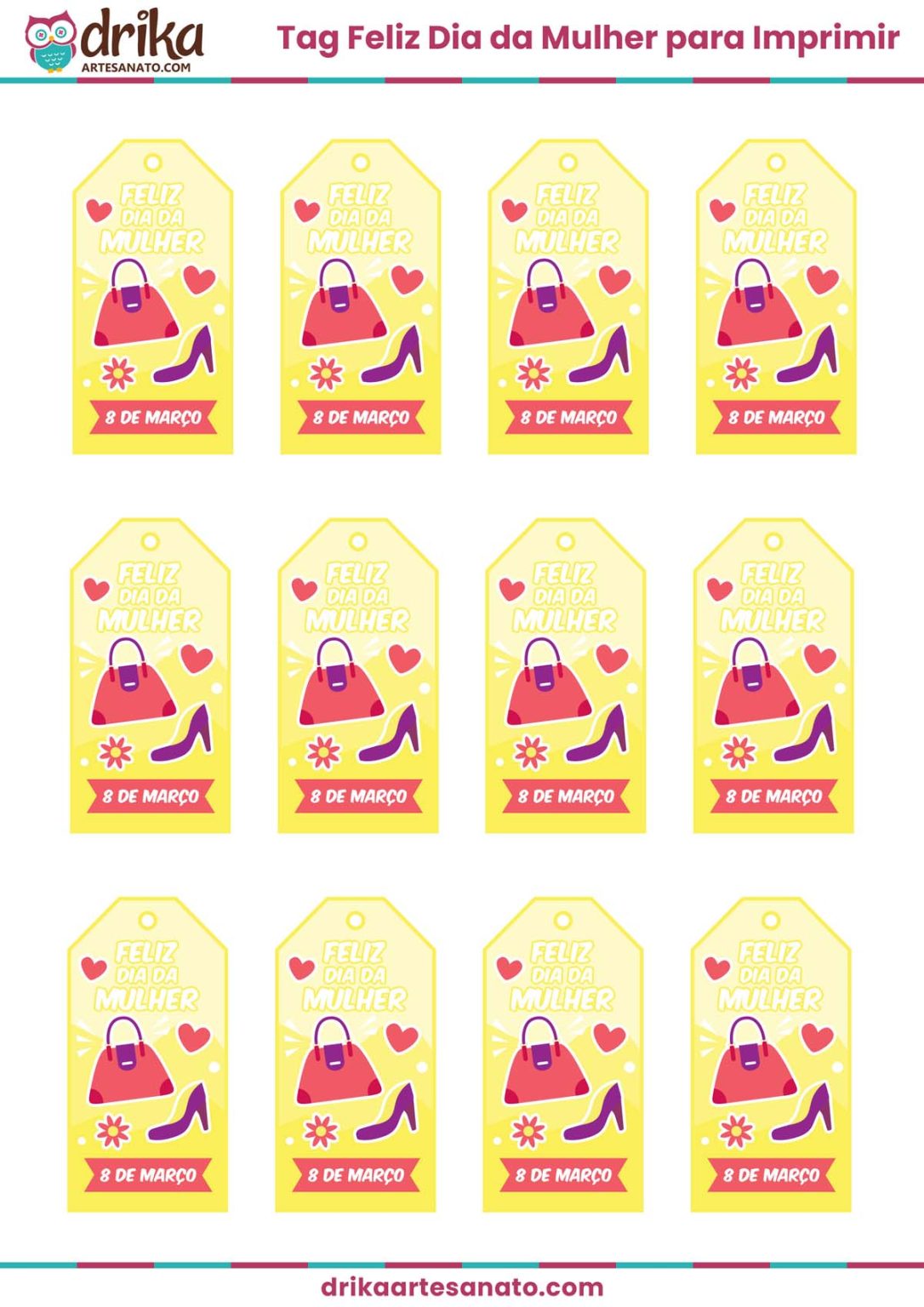 Tag Feliz Dia da Mulher para Imprimir Grátis em Tamanho Natural