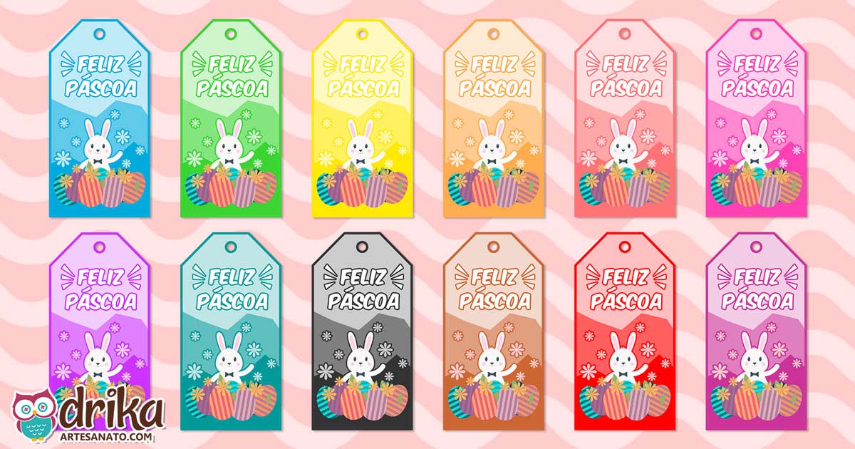 Coelhinho Entre os Ovos: Tag Feliz Páscoa Grátis para Imprimir em PDF