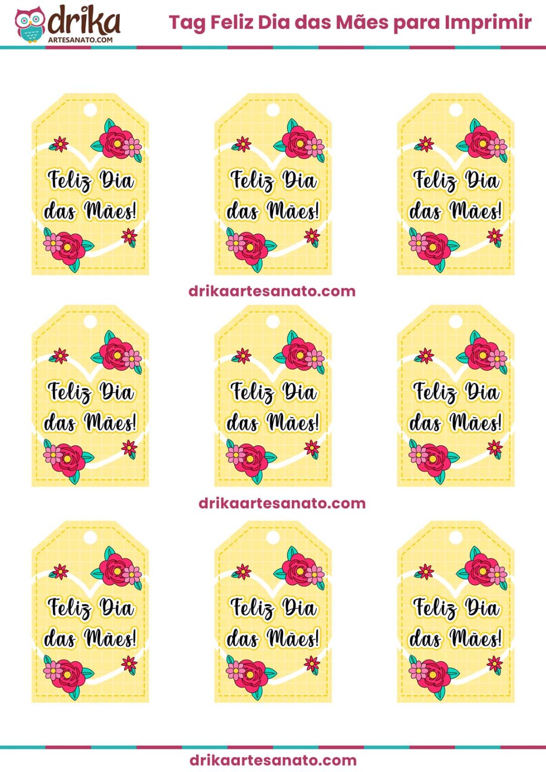 Tag Feliz Dia das Mães para Imprimir Grátis em PDF: Várias Cores