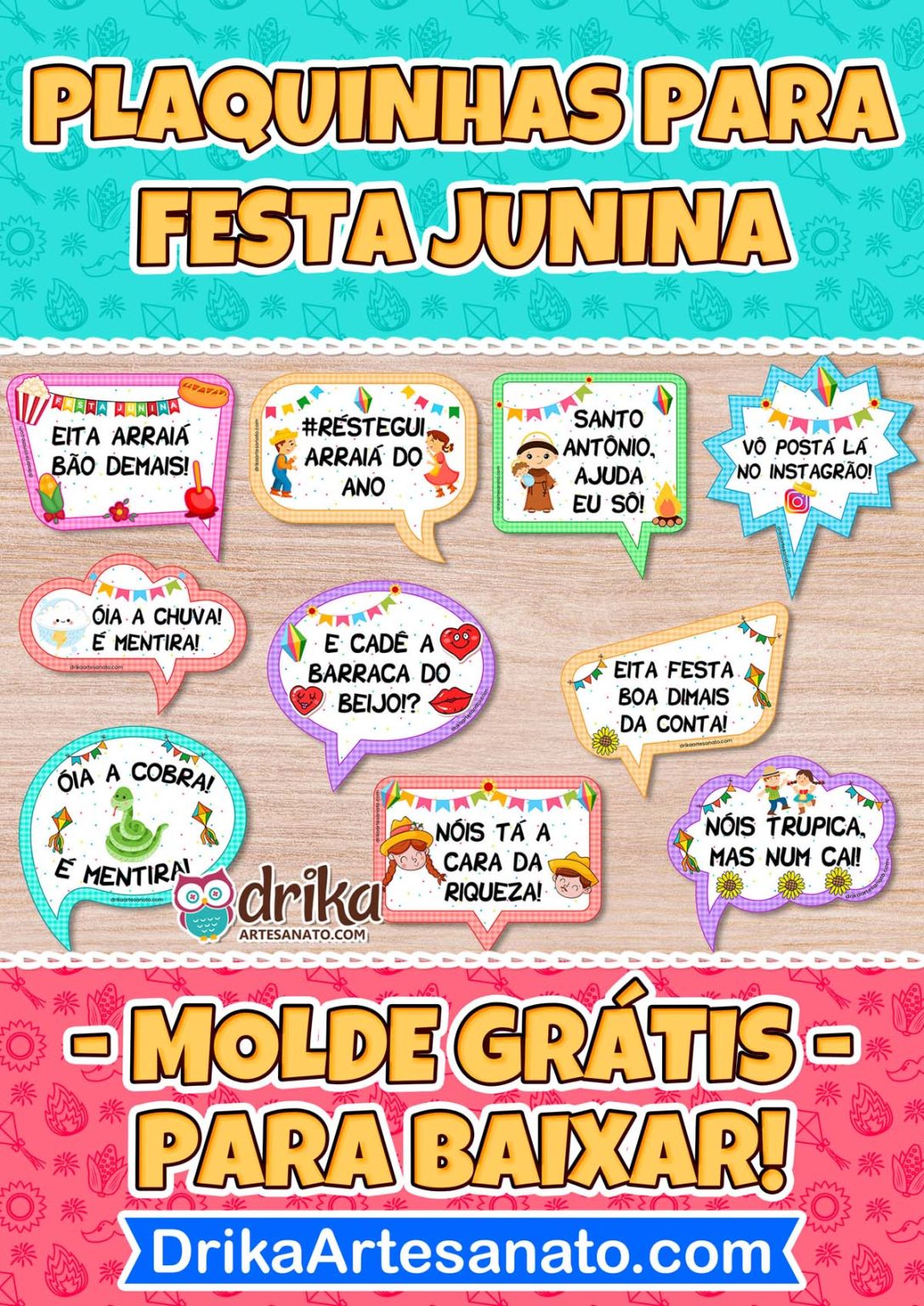 10 Plaquinhas de Festa Junina para Imprimir Grátis em PDF