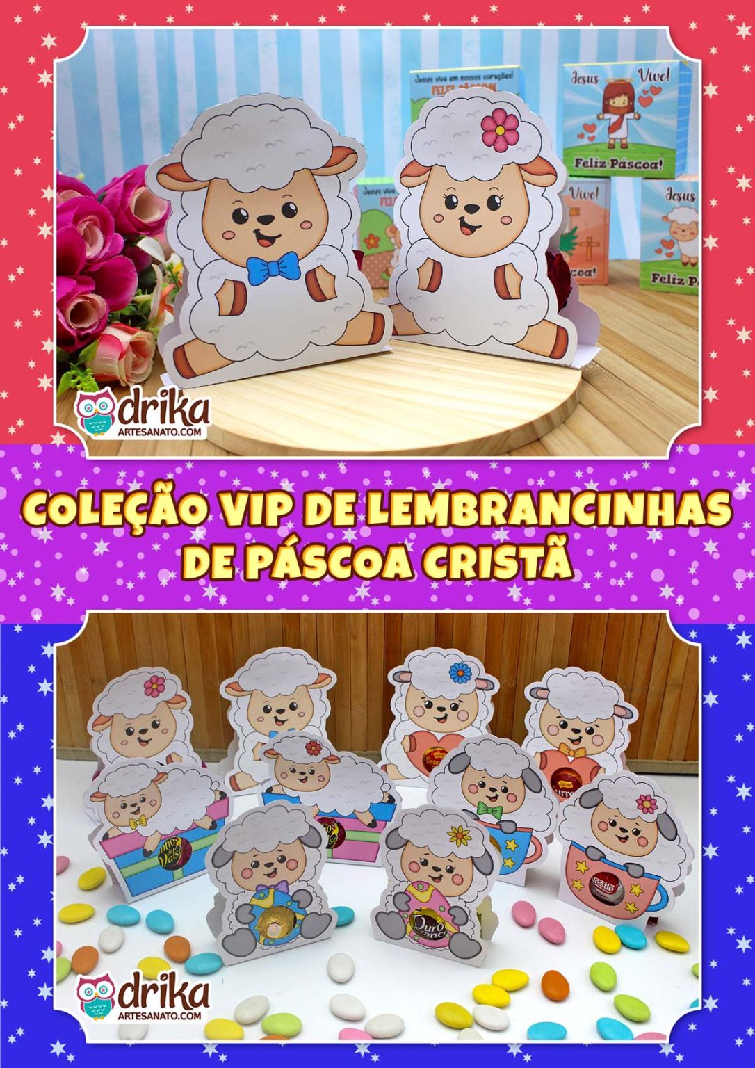 Lembrancinha de Páscoa Cristã: Cordeiro e Ovelha Porta Bombom