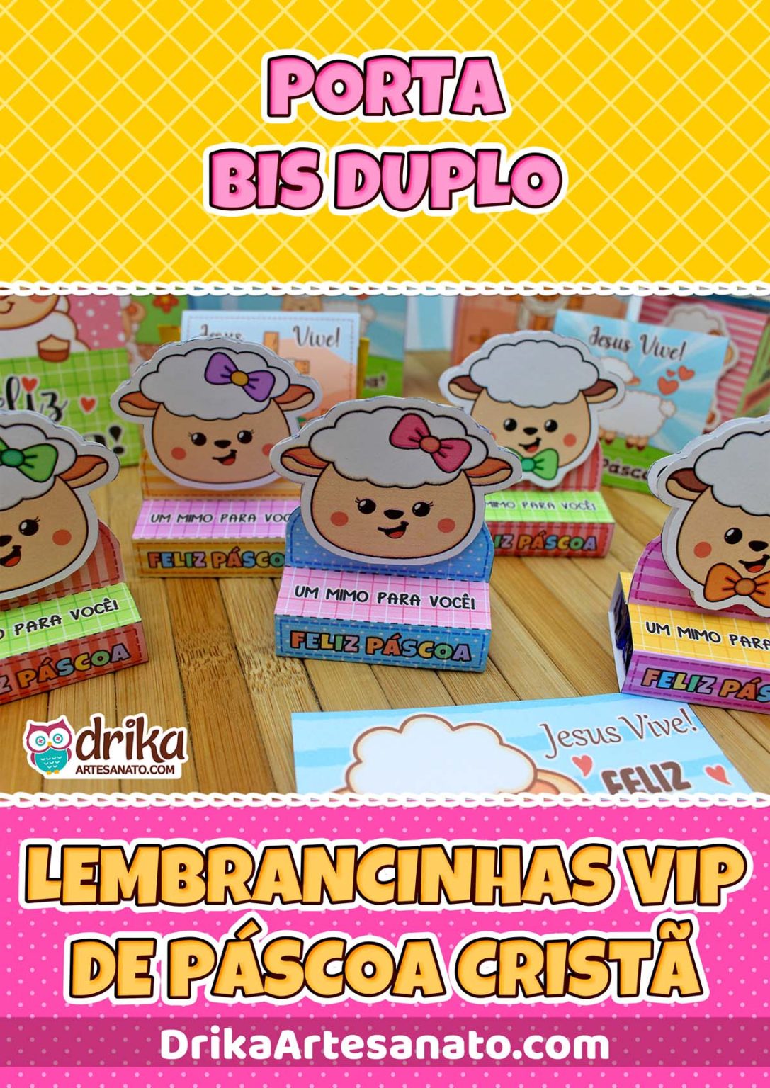 Lembrancinha de Páscoa Cristã: Porta Bis Duplo de Ovelha e Cordeiro